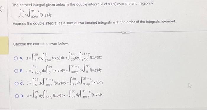 Solved The iterated integral given below is the double | Chegg.com