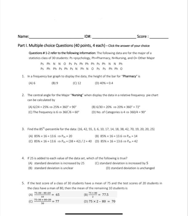Solved Part I. Multiple choice Questions ( 40 points, 4 | Chegg.com
