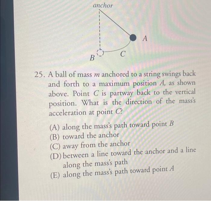 Solved 25. A ball of mass m anchored to a string swings back | Chegg.com