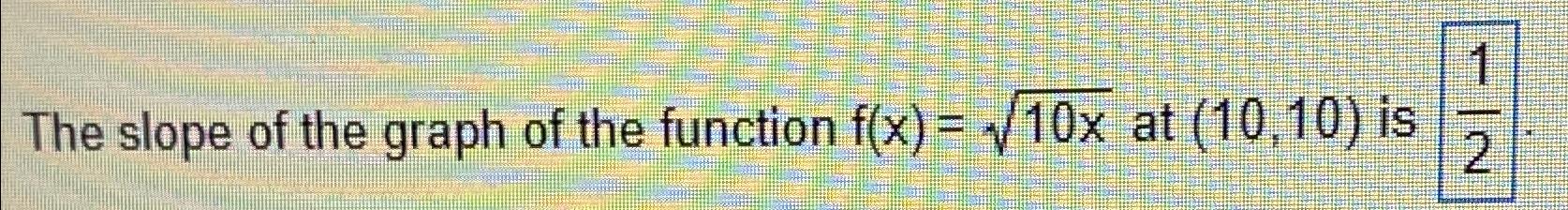 Solved The slope of the graph of the function f(x)=10x2 ﻿at | Chegg.com