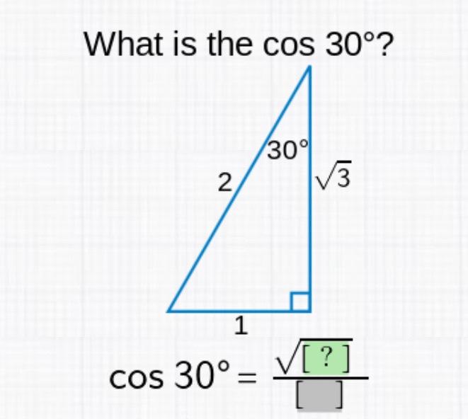 Solved What is the cos 30°? 301 13 2 1 V[?] cos 30º = | Chegg.com