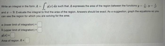 Solved Write an integral in the form A=∫abg(x)dx such that A | Chegg.com