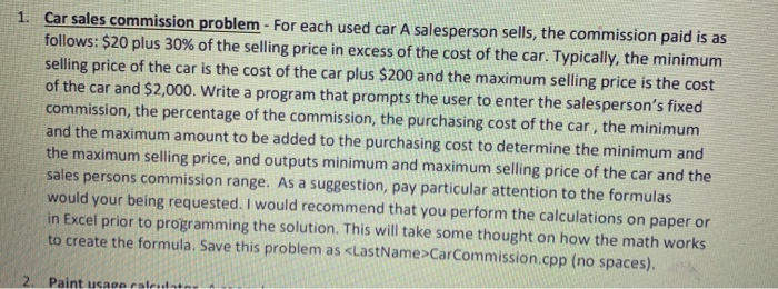 Solved 1. Car sales commission problem - For each used car A | Chegg.com