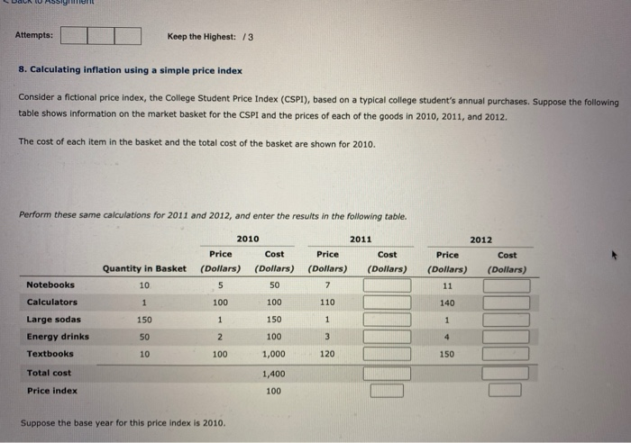 Solved Attempts: Keep the Highest: /3 8. Calculating | Chegg.com