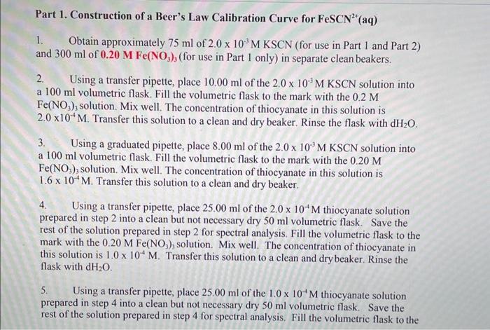 Solved Part 1. Construction of a Beer's Law Calibration | Chegg.com