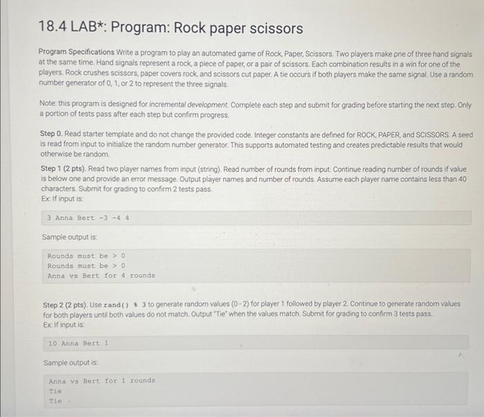 Solved 18.4 LAB*: Program: Rock paper scissors Program | Chegg.com