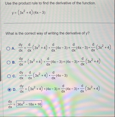 Solved Use the product rule to find the derivative of the | Chegg.com
