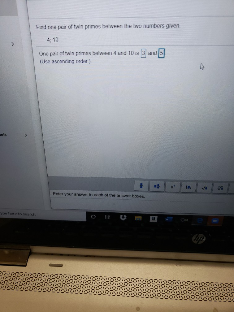 Solved Find one pair of twin primes between the two numbers | Chegg.com