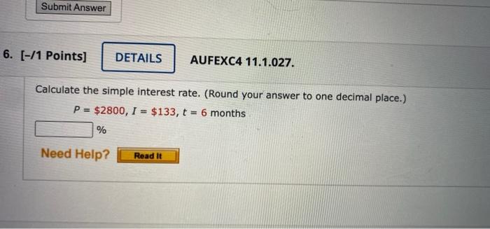 Solved Submit Answer 6. [-/1 Points] DETAILS AUFEXC4 | Chegg.com