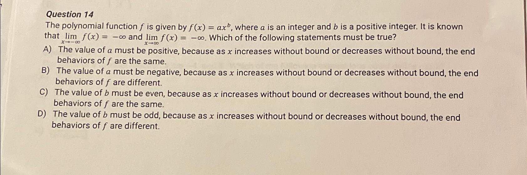 Solved Question 14The polynomial function f ﻿is given by | Chegg.com