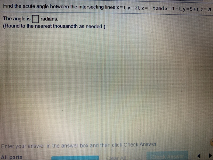 Solved Find the acute angle between the intersecting lines | Chegg.com