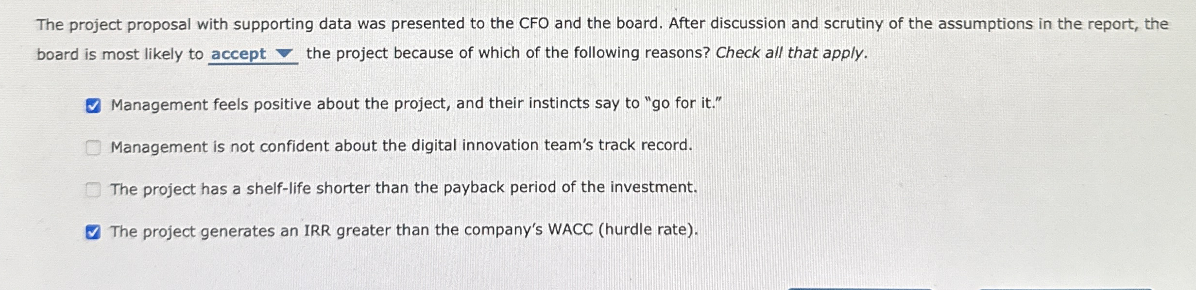 Solved The project proposal with supporting data was | Chegg.com