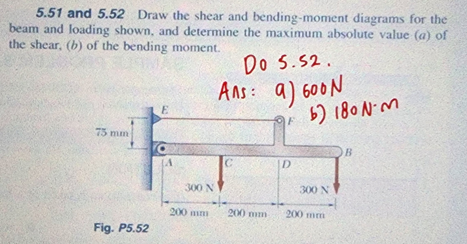 Solved 5.51 ﻿and 5.52 ﻿Draw the shear and bending-moment | Chegg.com
