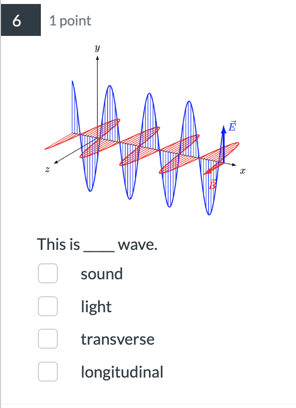 Solved 1 ﻿pointThis is wave.soundlighttransverselongitudinal | Chegg.com