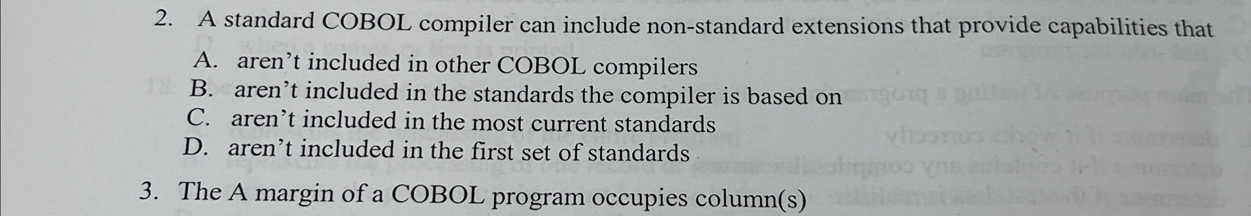 Solved A standard COBOL compiler can include non-standard | Chegg.com