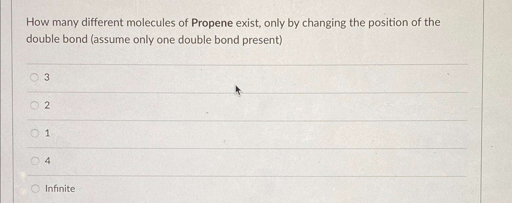 Solved How many different molecules of Propene exist, only | Chegg.com
