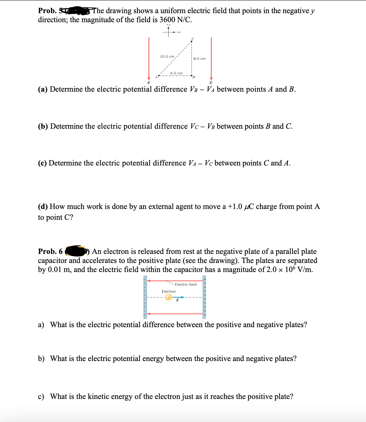 Solved Prob. 5 ﻿The drawing shows a uniform electric field | Chegg.com