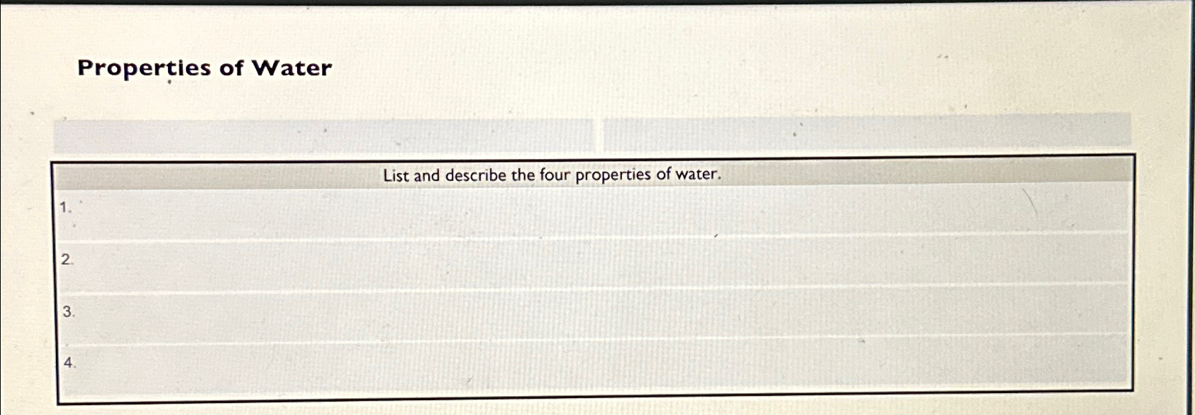 Solved Properties of WaterList and describe the four | Chegg.com