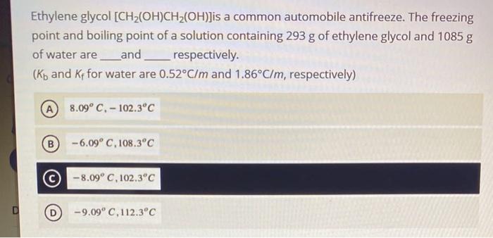 Solved Ethylene glycol (CH2(OH)CH2(OH)]is a common | Chegg.com