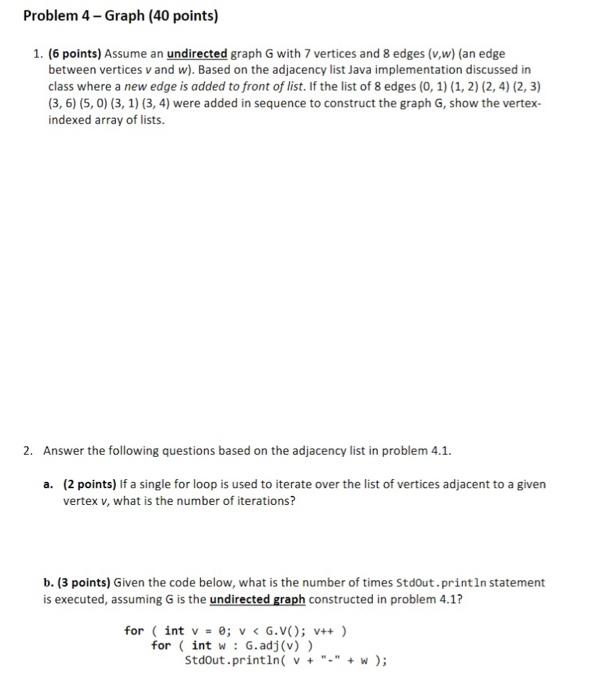 Solved 1. (6 points) Assume an undirected graph G with 7 | Chegg.com