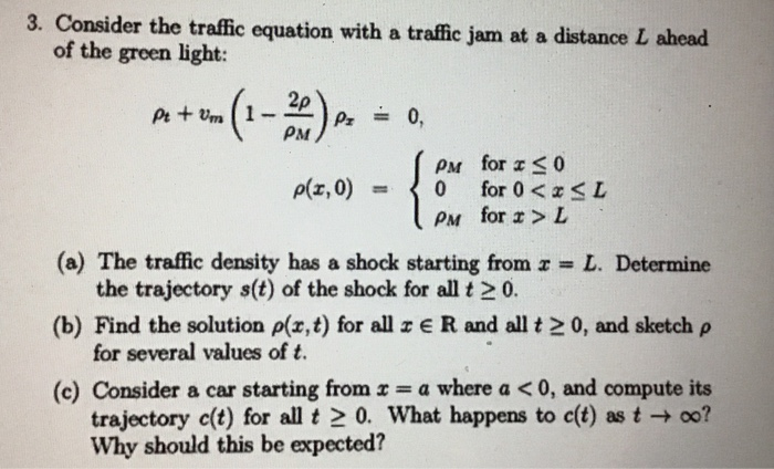 Solved 3. Consider the traffic equation with a traffic jam | Chegg.com