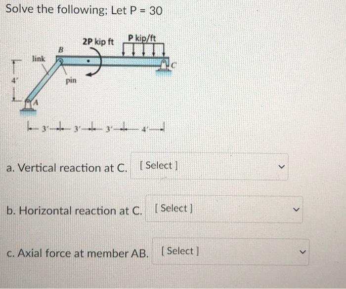 Solved Solve the following; Let P=30 a. Vertical reaction at | Chegg.com