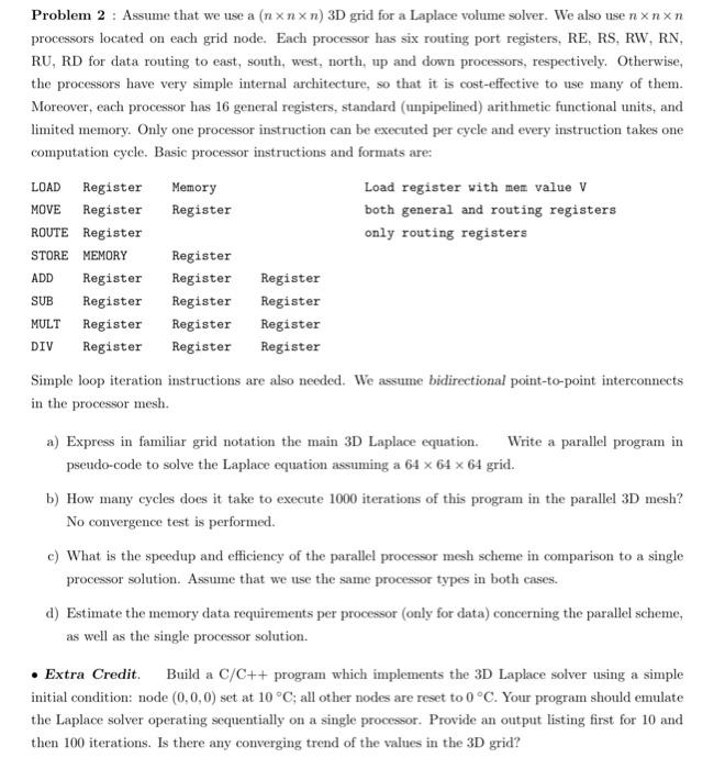 Solved Problem 2: Assume that we use a (n×n×n) 3D grid for a | Chegg.com