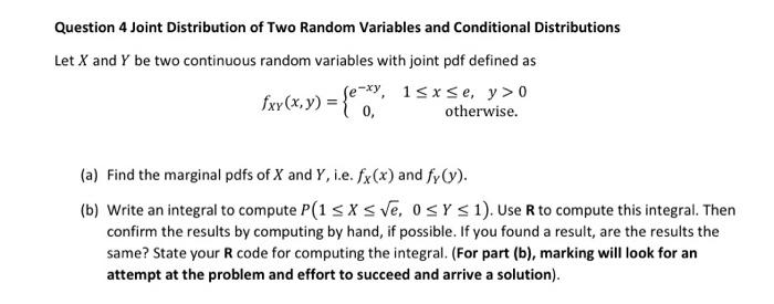 Solved Question 4 Joint Distribution of Two Random Variables | Chegg.com