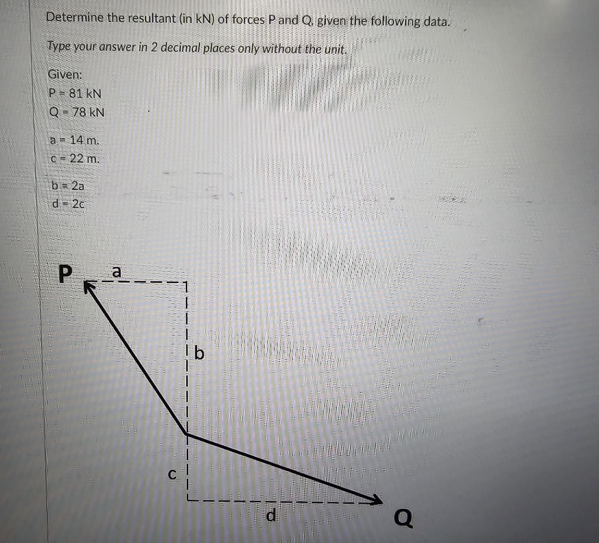 Solved Determine the resultant (in kN ) ﻿of forces P ﻿and Q. | Chegg.com
