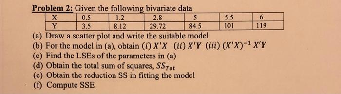 Solved Problem 2: Given the following bivariate data (a) | Chegg.com