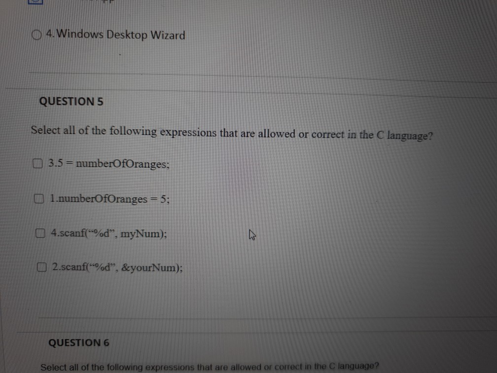 Solved 04. Windows Desktop Wizard QUESTION 5 Select all of | Chegg.com