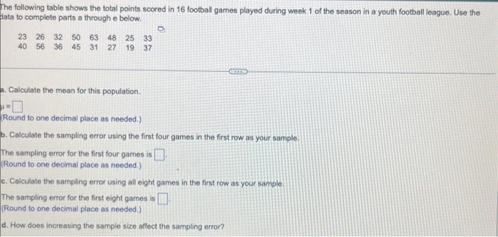 Solved The following table shows the total points scored in | Chegg.com
