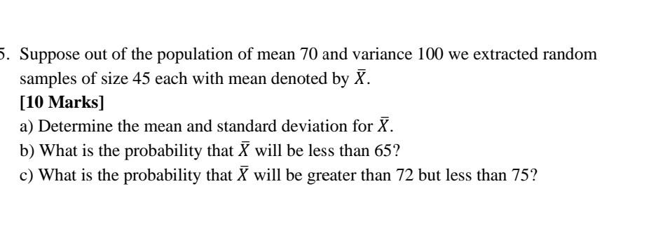 Suppose out of the population of mean 70 and variance | Chegg.com