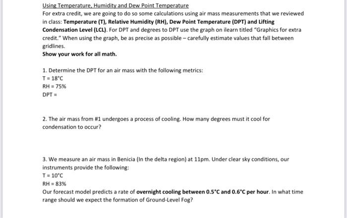 Solved Using Temperature, Humidity and Dew Point Temperature | Chegg.com