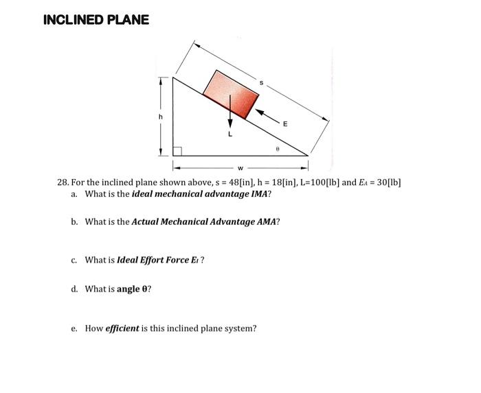 Solved INCLINED PLANE 28. For the inclined plane shown | Chegg.com