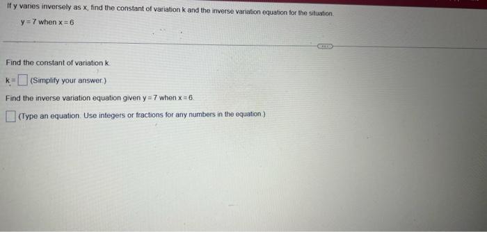 Solved If y varies inversely as x, find the constant of | Chegg.com