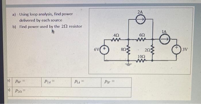 Solved 2a A Using Loop Analysis Find Power Delivered By 
