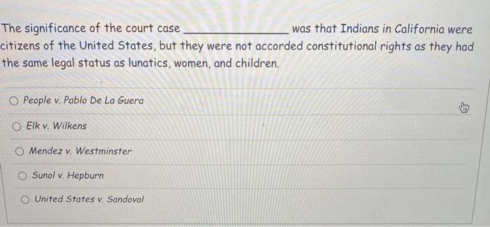 Solved The landmark Supreme Court case that established the | Chegg.com