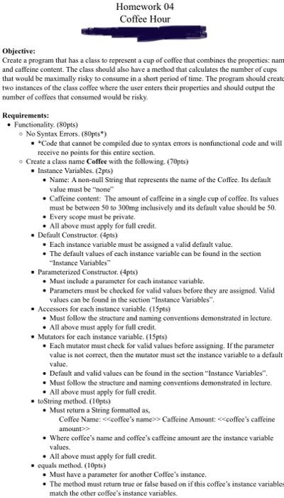 Solved Homework 04 Coffee Hour Objective: Create a program | Chegg.com