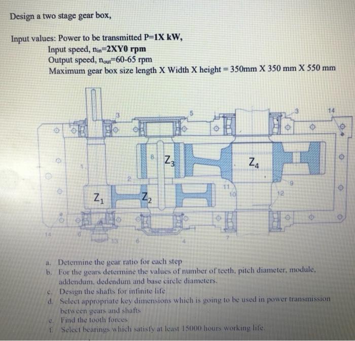 Design a two stage gear box, Input values: Power to | Chegg.com