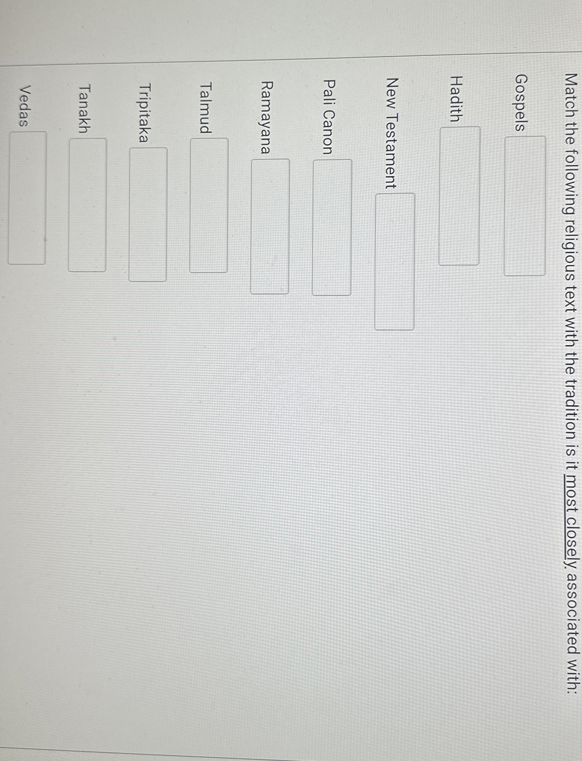 Solved Match the following religious text with the tradition | Chegg.com