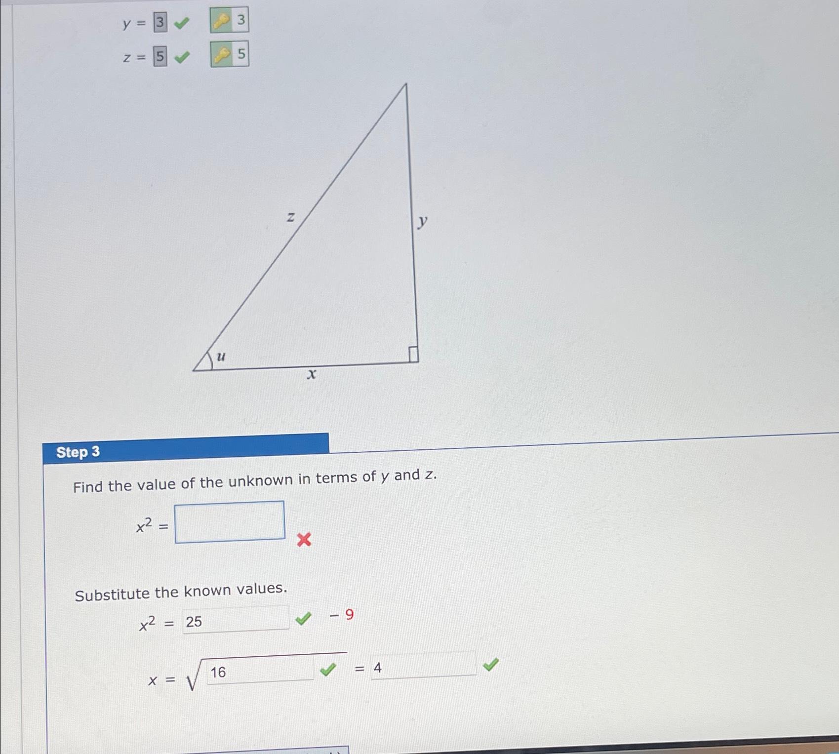 Solved y=3 3z=5,5Step 3Find the value of the unknown in | Chegg.com