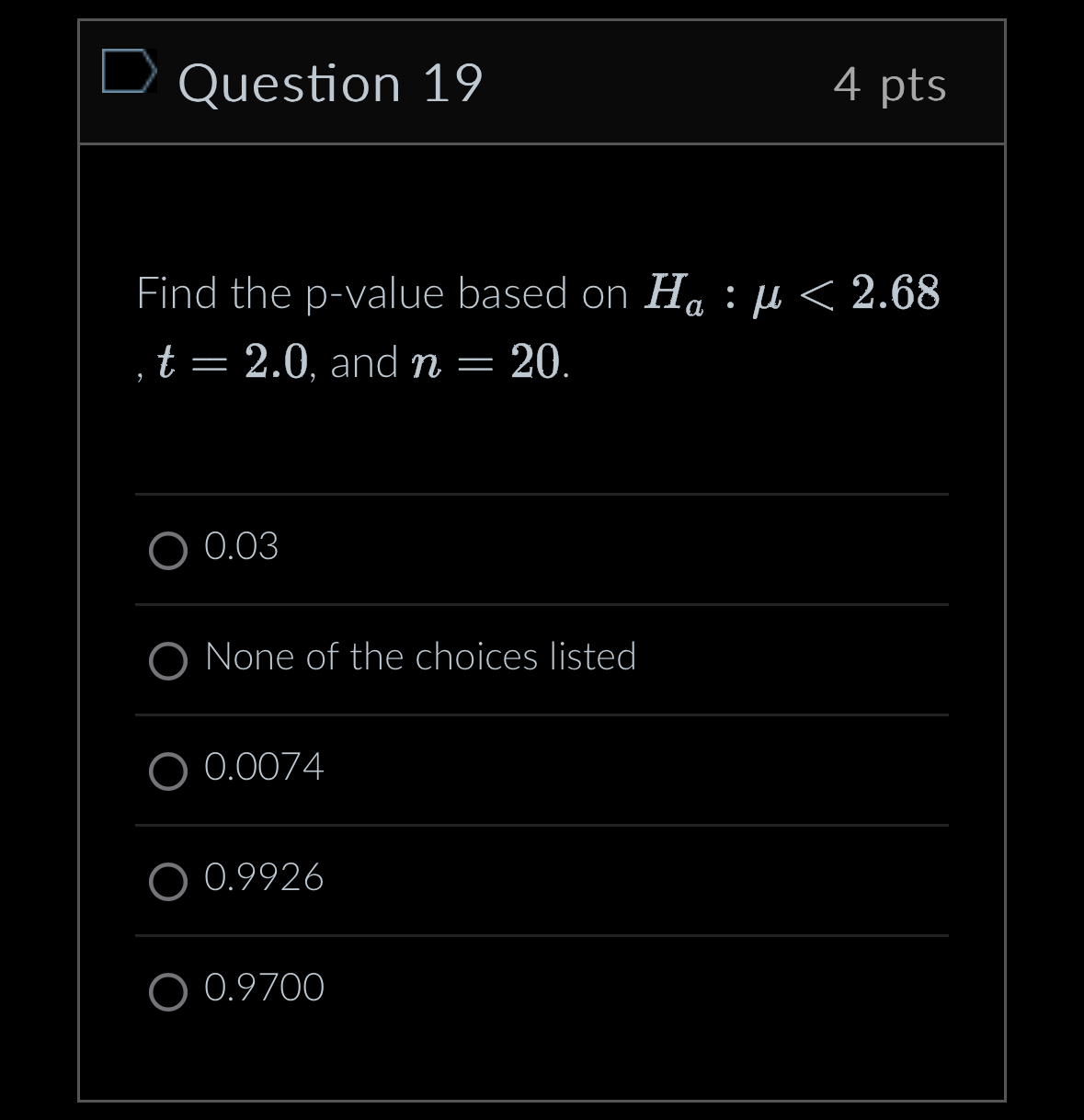 Solved Question 194 ﻿ptsFind the p-value based on | Chegg.com