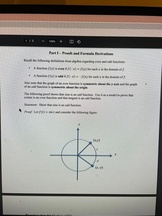 Solved 1/2 100% + Part 1 - Proofs and Formula Derivations | Chegg.com