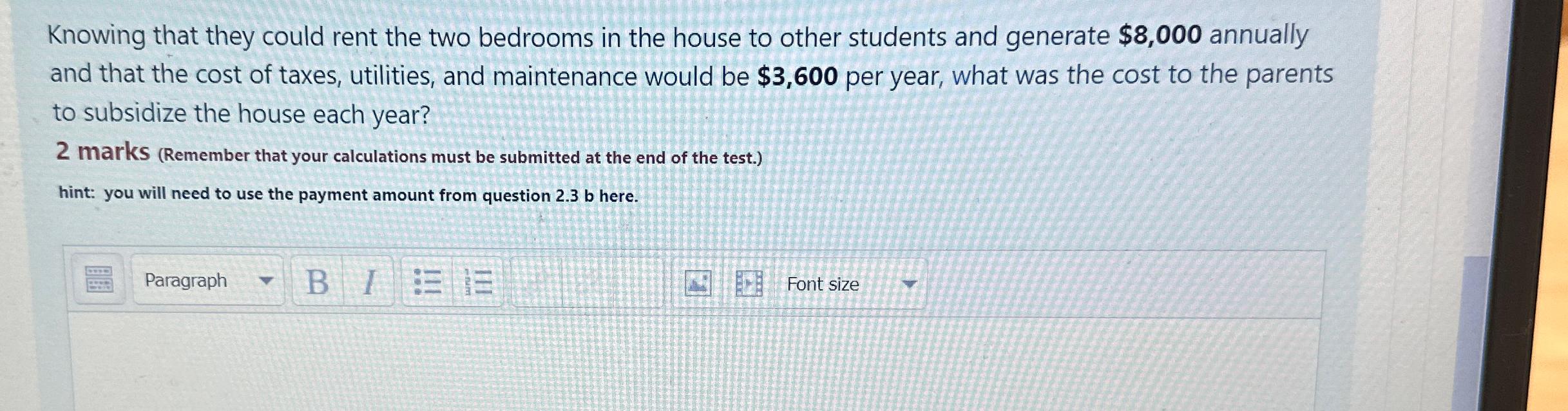 Solved Knowing that they could rent the two bedrooms in the | Chegg.com