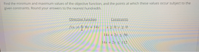 Solved Find The Minimum And Maximum Values Of The Objective