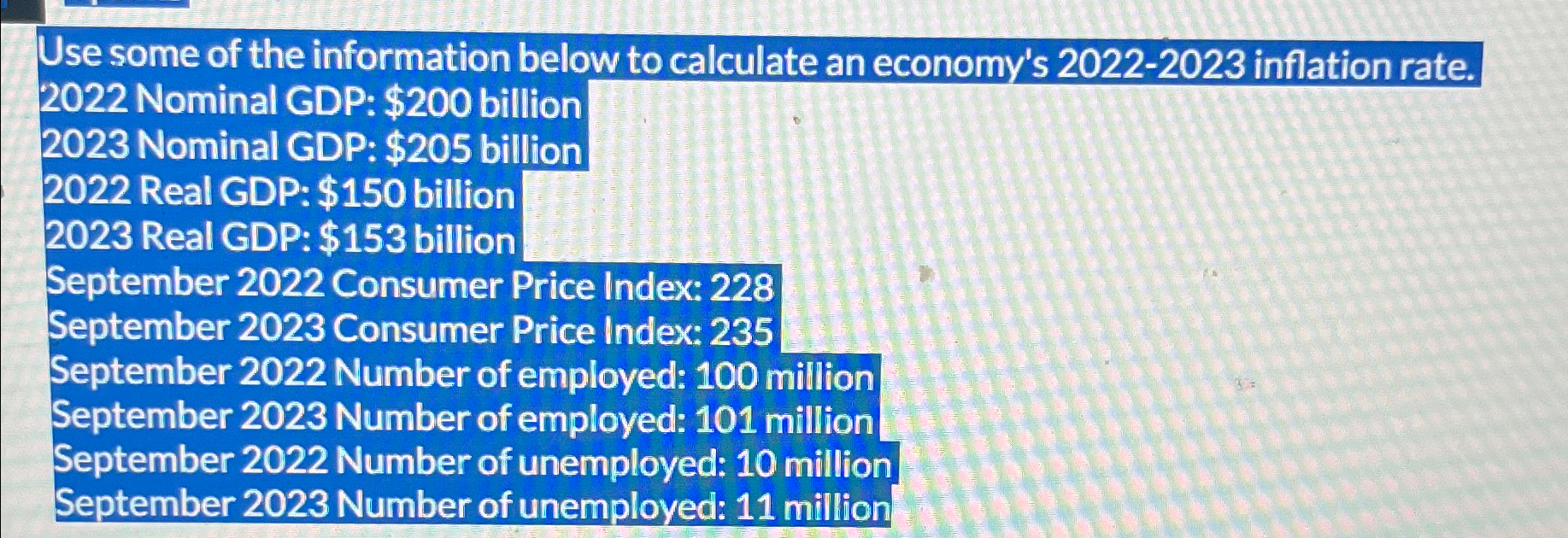 Solved Use some of the information below to calculate an | Chegg.com