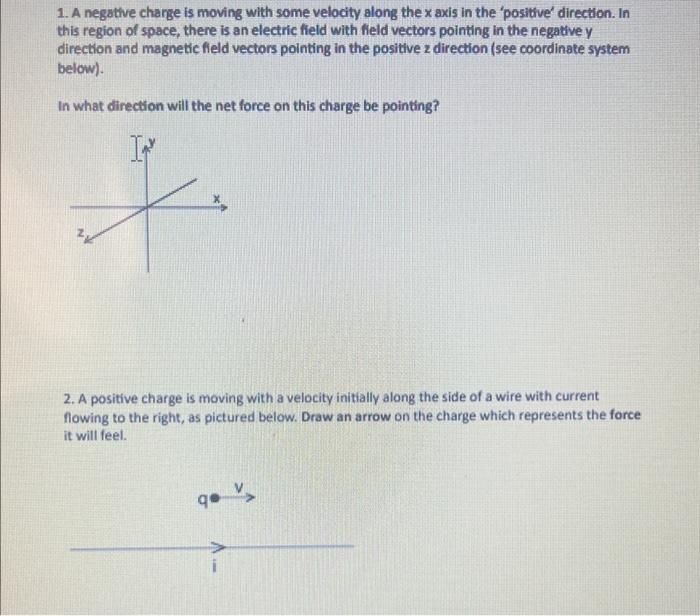 1. A negattve charge is moving with some velocity | Chegg.com