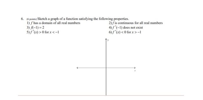 Solved 6. (6 pointe) Sketch a graph of a function satisfying | Chegg.com