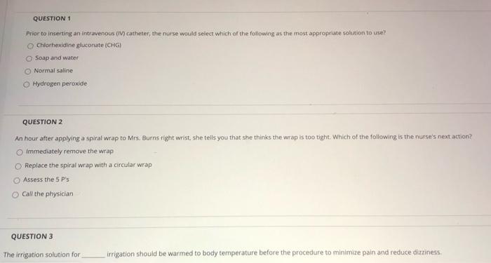 Solved QUESTION 1 Prior to inserting an intravenous (IV) | Chegg.com Solved QUESTION 1 Prior to inserting an intravenous (IV) | Chegg.com